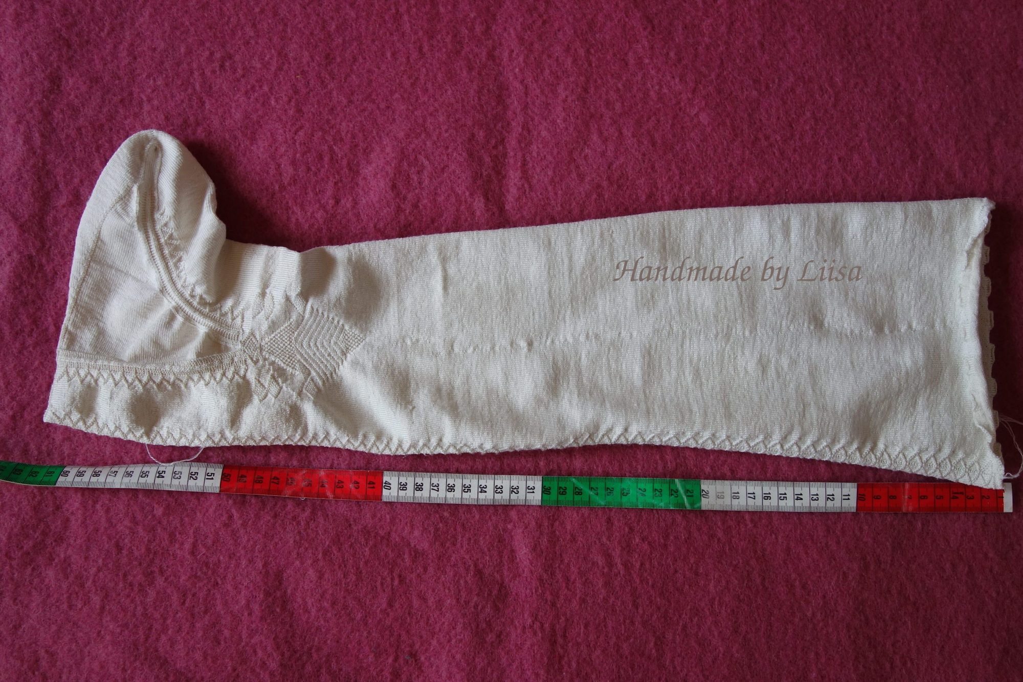 Replica of a historical silk stocking, historiallisen silkkisukan kopio ...